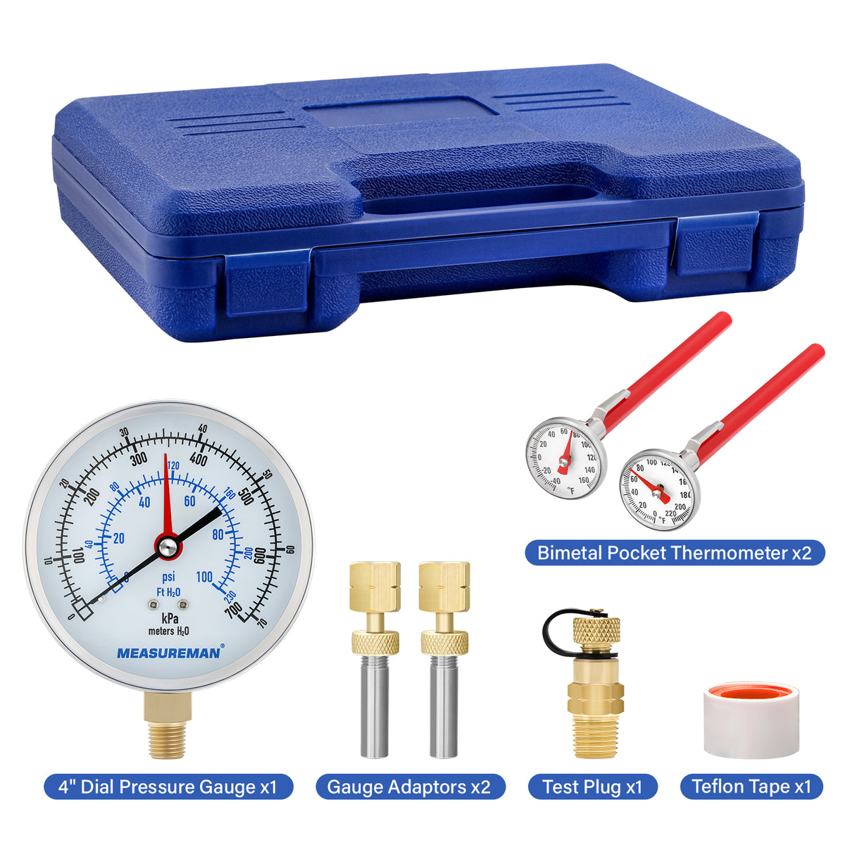MEASUREMAN Pressure and Temperature Test Kit，0-100 psi/Ft H2O/kPa/Mete ...