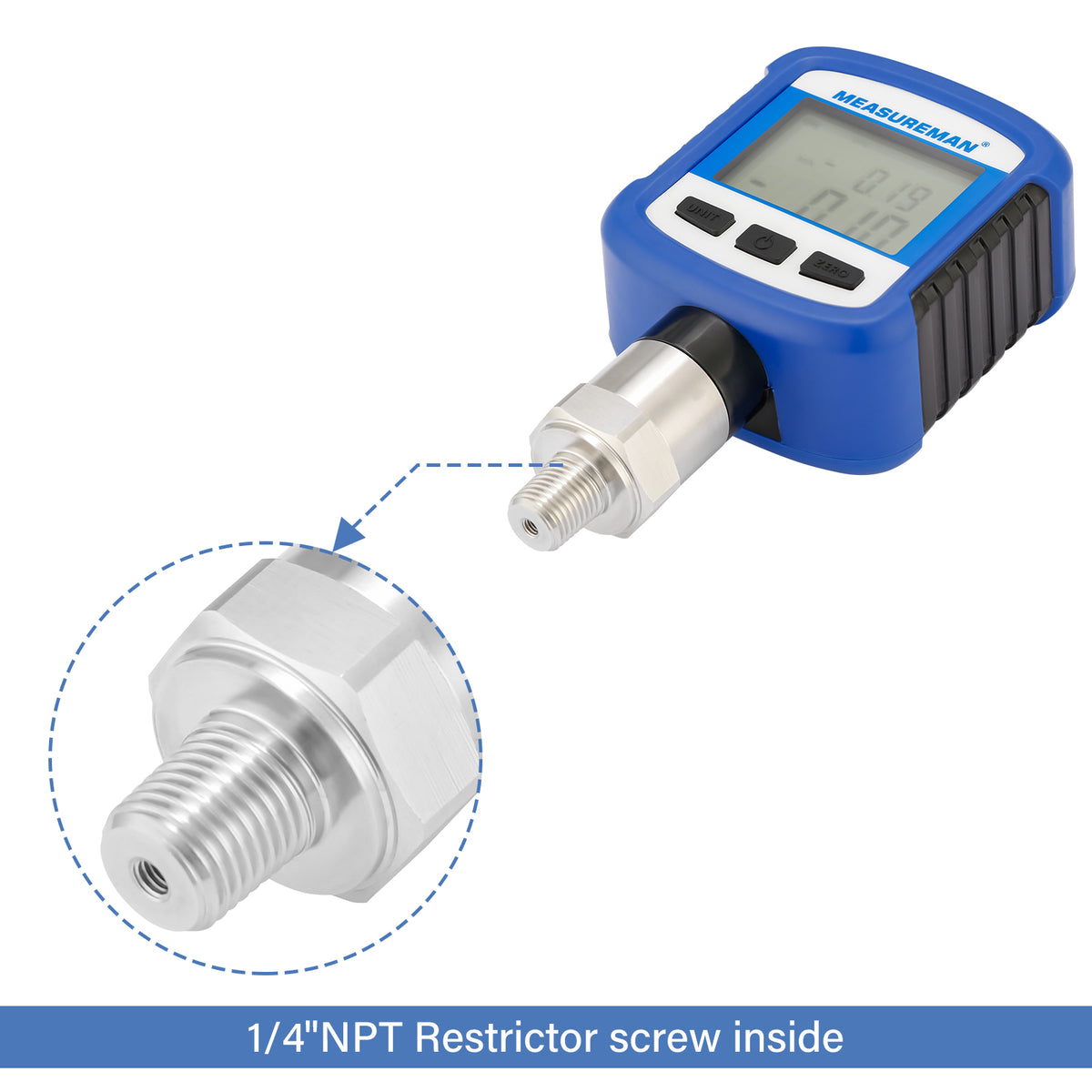 MEASUREMAN Digital Industrial Pressure Gauge 0-5000psi, 0.2% FS, 1/4 ...