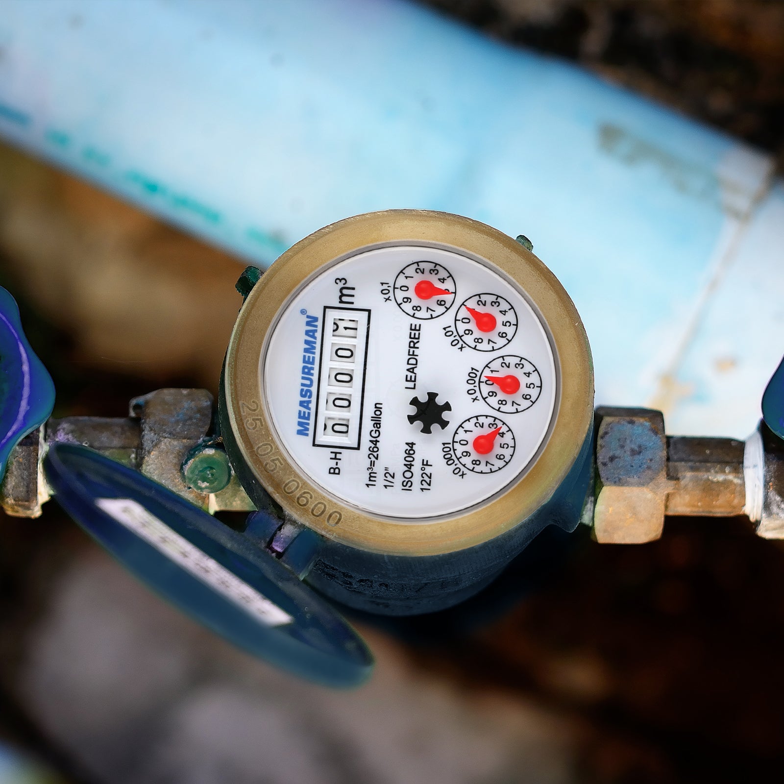 MEASUREMAN 1/2" Non-Pulsed Multi-Jet Cubic Meter Water Meter Brass Bod ...