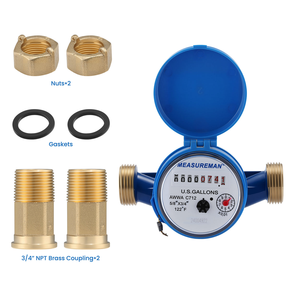 MEASUREMAN 3/4” Non-Pulsed Single-Jet Gallon Water Meter, High-Precisi ...