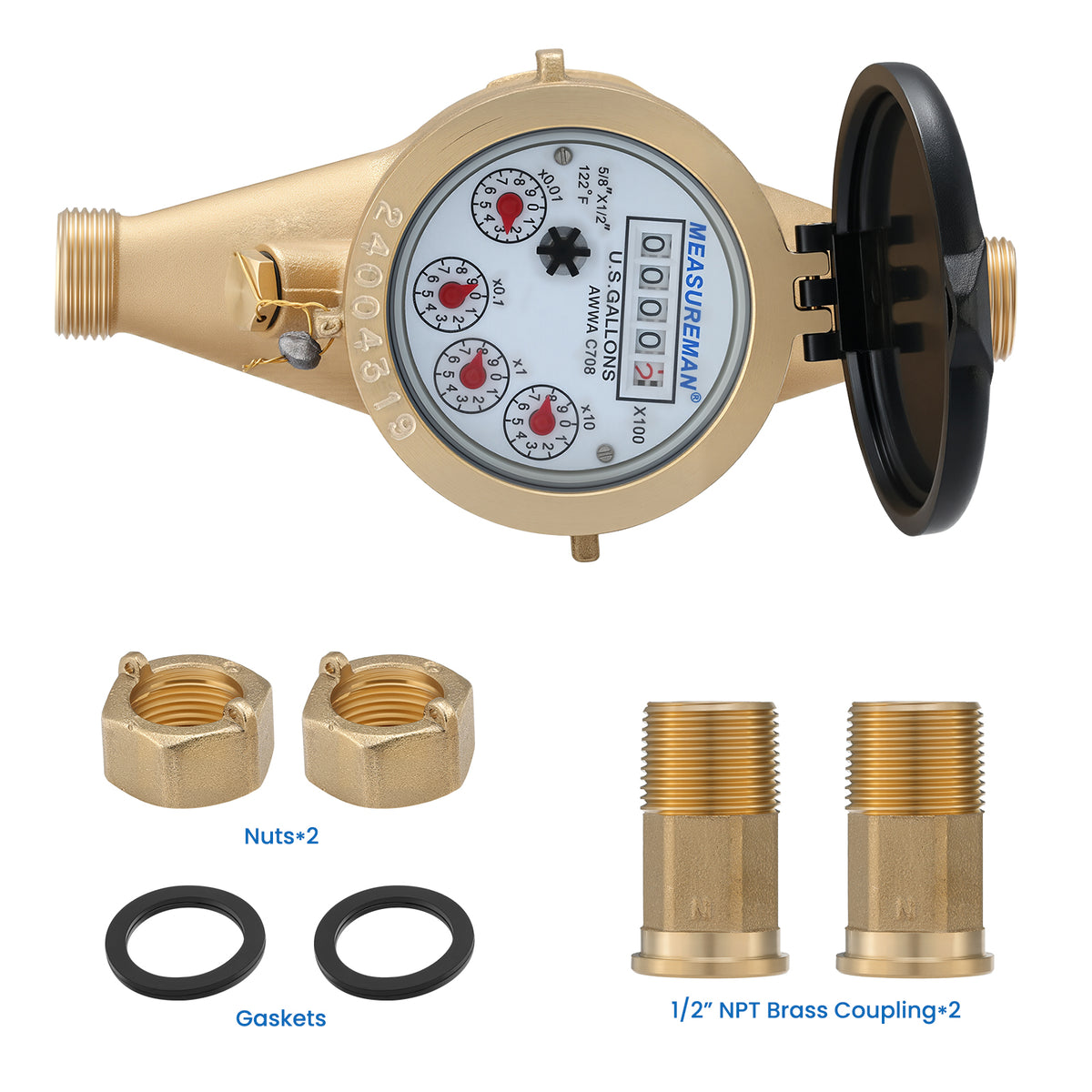 MEASUREMAN 1/2” Non-Pulsed Multi-Jet Gallon Water Meter, Lead-Free Bra ...