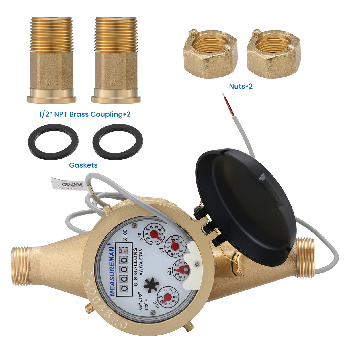 MEASUREMAN 1/2” Pulsed Multi-Jet Gallon Water Meter, Fully Brass Body ...