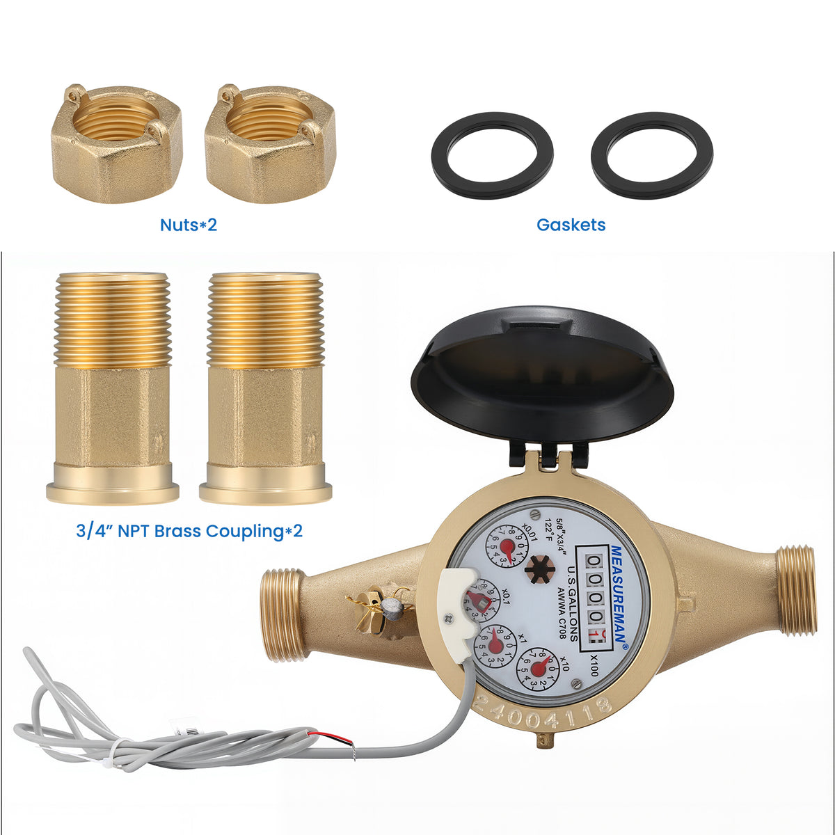 MEASUREMAN 3/4” Pulsed Multi-Jet Gallon Water Meter, Durable Brass Con ...
