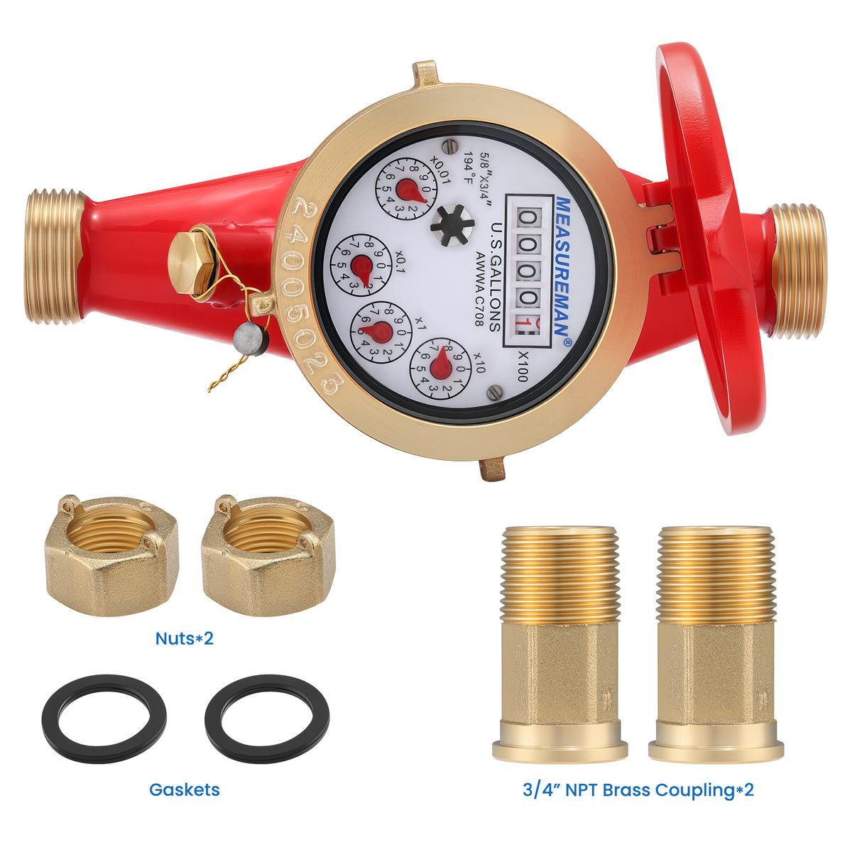 MEASUREMAN 3/4” Non-Pulsed Multi-Jet Gallon Hot Water Meter, Heavy-Dut ...