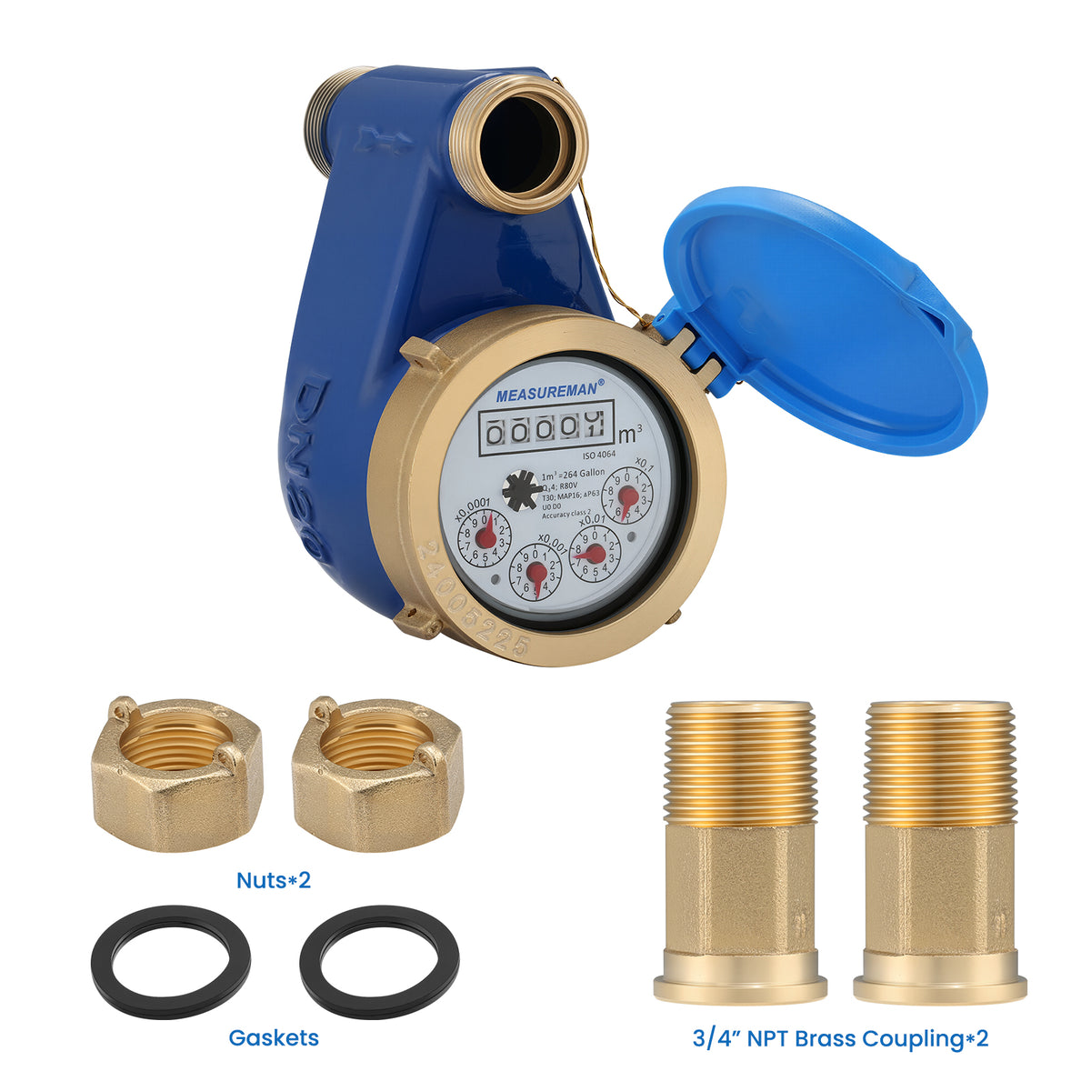 MEASUREMAN 3/4” Non-Pulsed Multi-Jet Gallon Vertical Water Meter, Dura ...