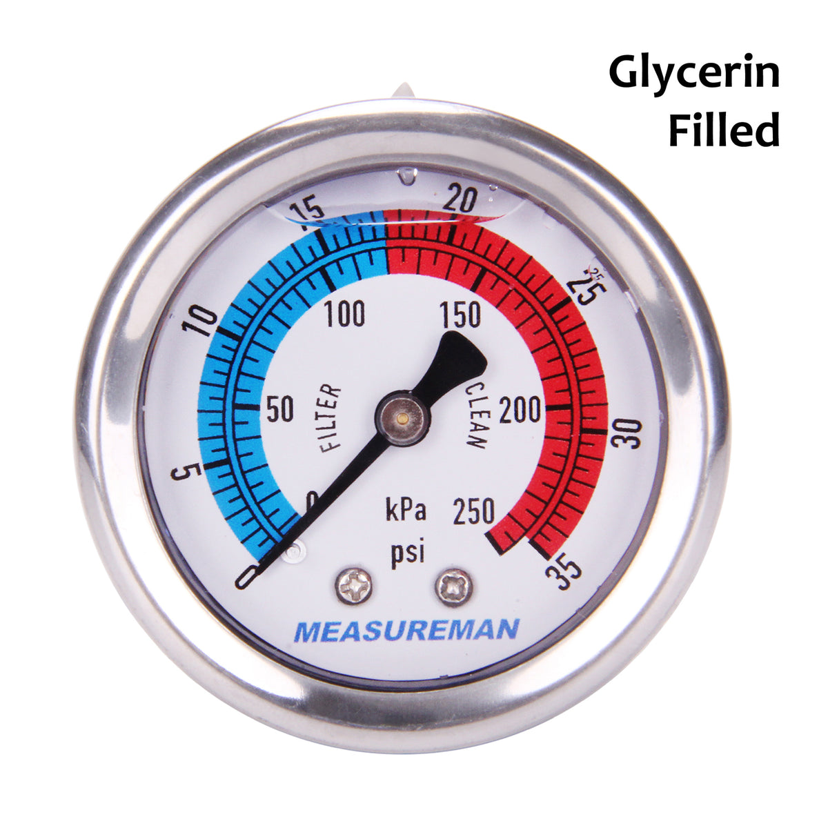 Measureman 2" Dial Size, Liquid Filled Pool Filter Pressure Gauge, 304 ...
